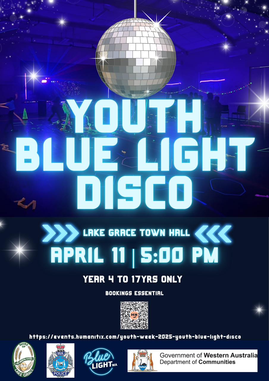 Youth Week WA 2025 - Blue Light Disco » Shire of Lake Grace